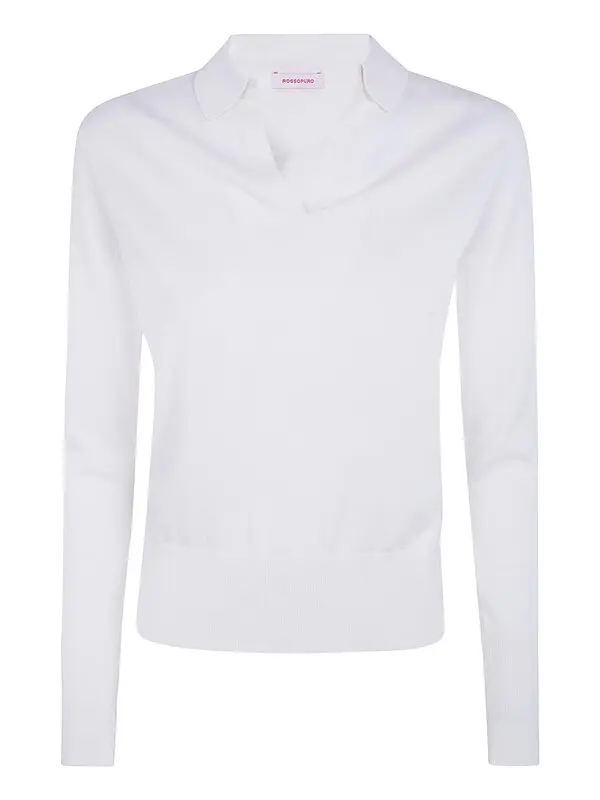 Rossopuro Long Sleeve Polo Collar Top - White
