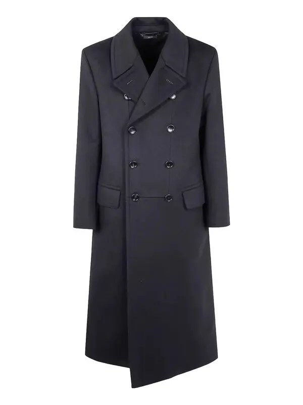 TOM FORD Pure Cashmere Luxury Melton Double Breasted Officier Coat - Black