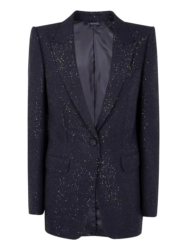 TOM FORD Sequined Wool Blend Crepe Single-breasted Jacket - Black