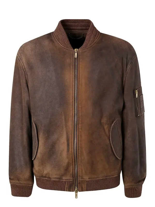 GOLDEN GOOSE Padded Leather Bomber Jacket - Brown