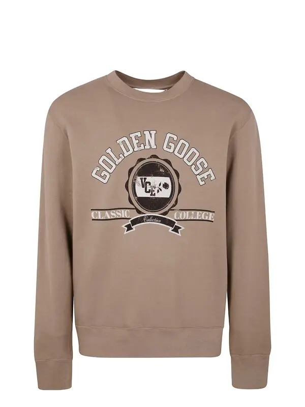 GOLDEN GOOSE Crew Neck Cotton Fleece Sweatshirt - Beige