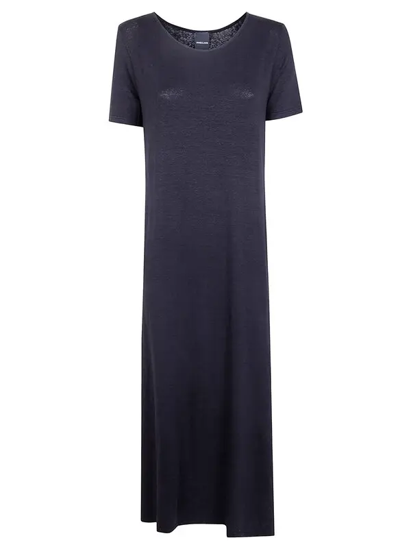 ANNECLAIRE Jersey Linen Short Sleeve Long Dress - Black