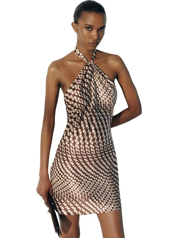REFORMATION Opaline Silk Mini Dress - Brown