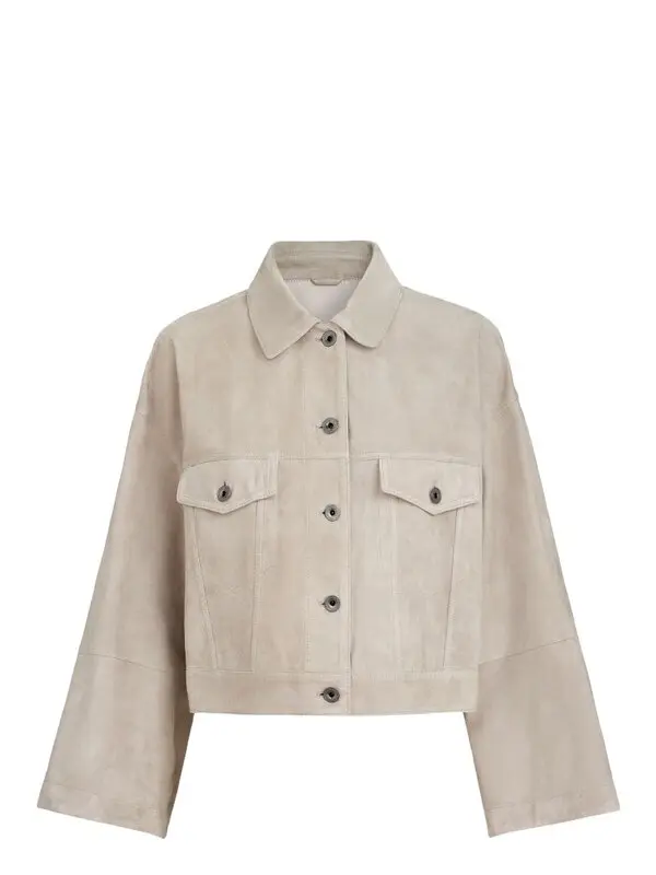 Brunello Cucinelli Suede Leather Jacket - Beige