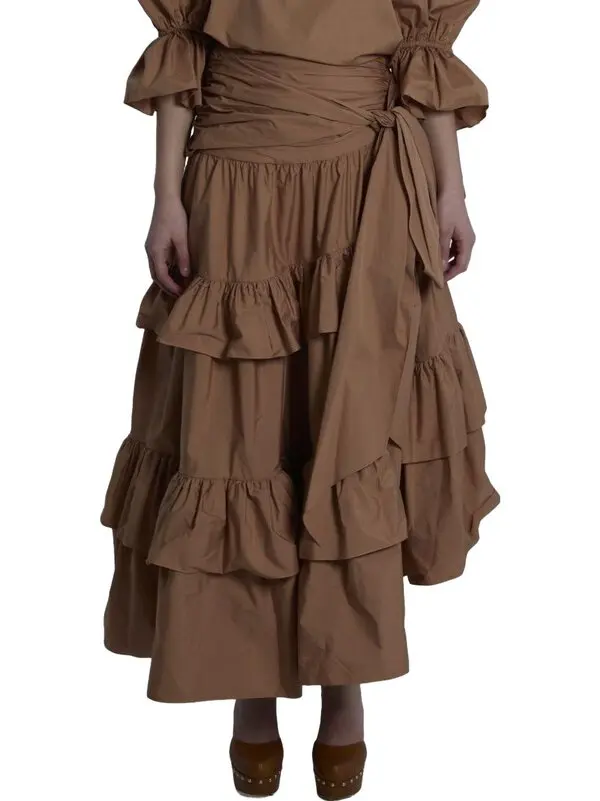 Chloé Cotton Long Skirt With Tie Belt - Brown