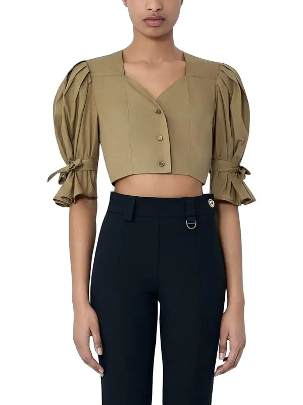 Chloé Cotton Cropped Top - Brown
