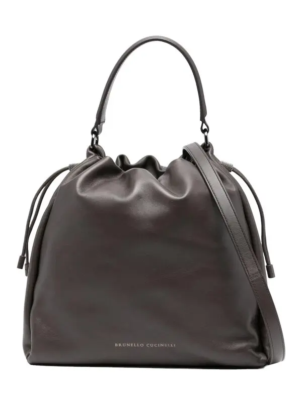 Brunello Cucinelli Soft Leather Bucket Bag With Monili Chain - Brown