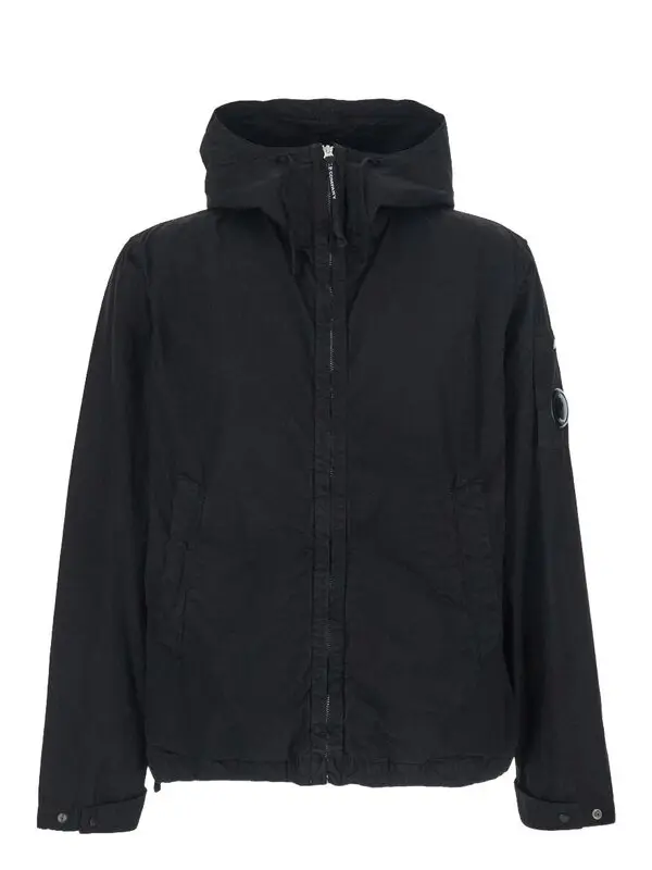 C.P. COMPANY Cotton Hooded Blouson Jacket With Logo Patch - Black