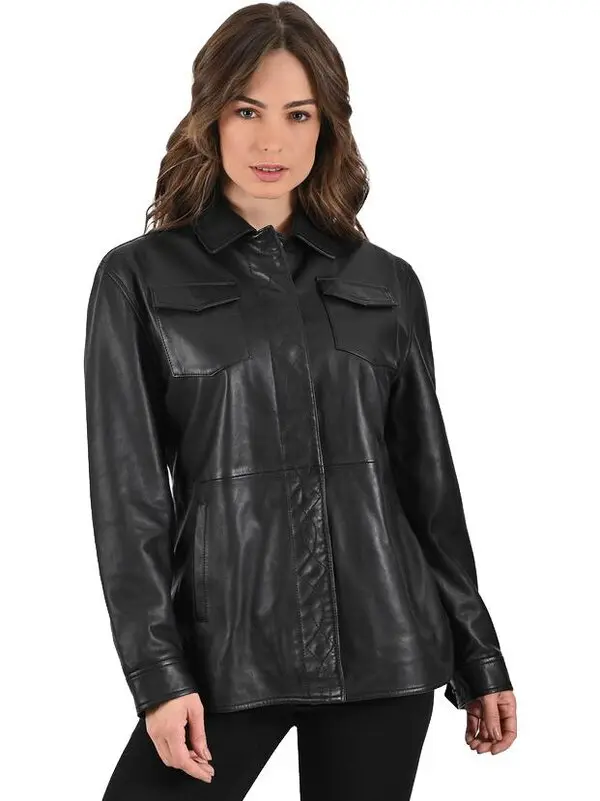 THE FRYE COMPANY Bailor Leather Shirt Jacket - Black