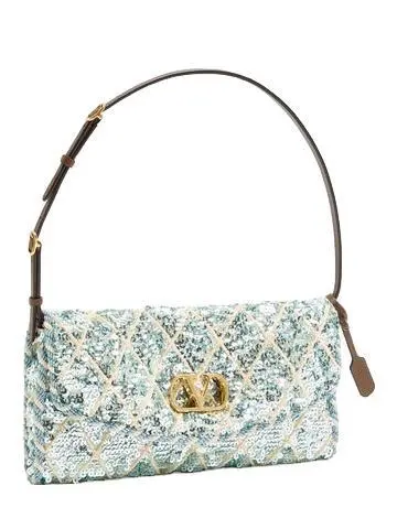 Valentino Garavani Devain Small Shoulder Bag With Rhombelle Embroidery - Blue