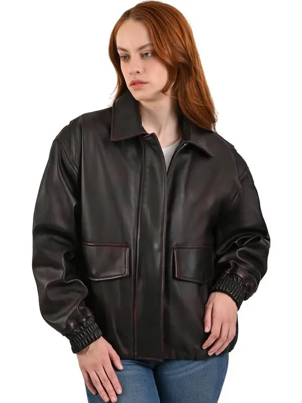 THE FRYE COMPANY Harper Oversized Leather Bomber Jacket - Black