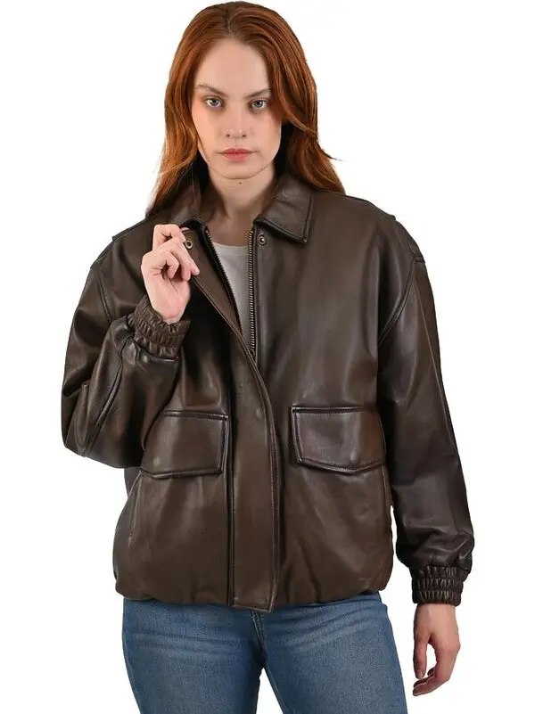 THE FRYE COMPANY Harper Oversized Leather Bomber - Brown