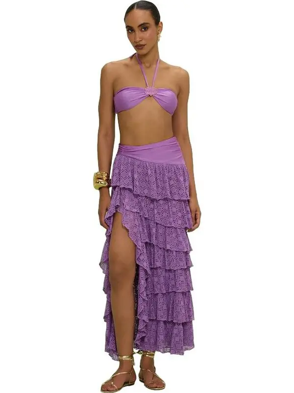 PatBO Lycra Ruffle Maxi Skirt - Red