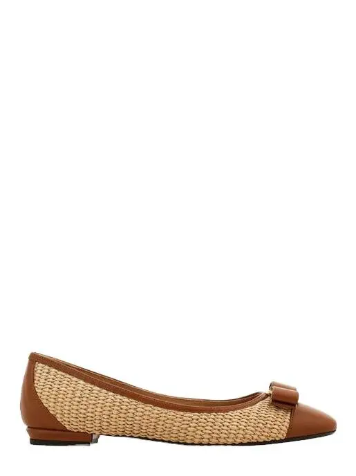 FERRAGAMO Vara Bow Raffia Ballet Flats - Natural