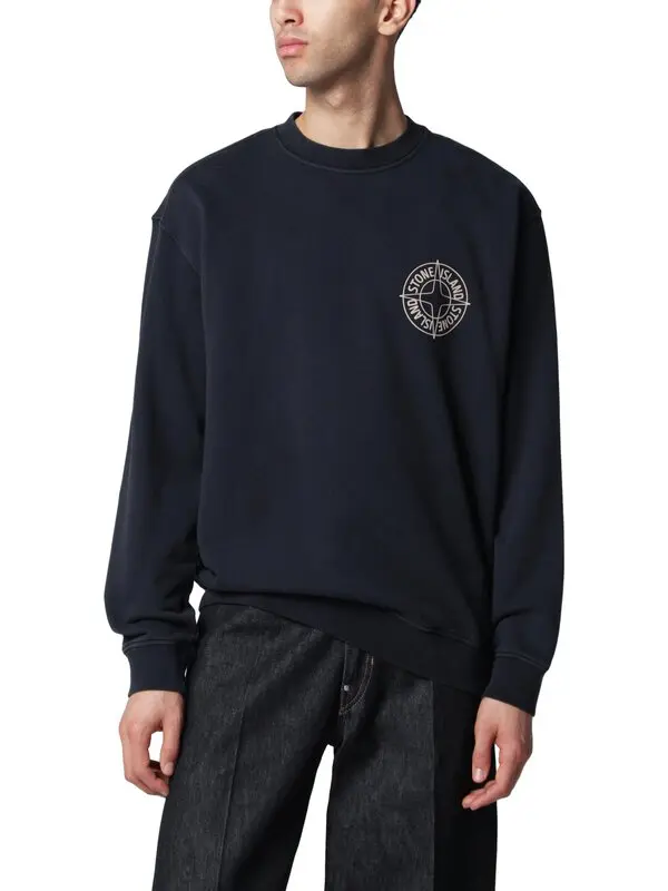 Stone Island Oversized Sweatshirt With Compass Print - Blue