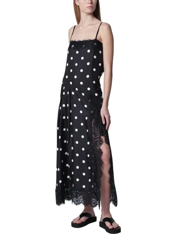 Sportmax Long Polka-dot Silk Dress With Lace - Black