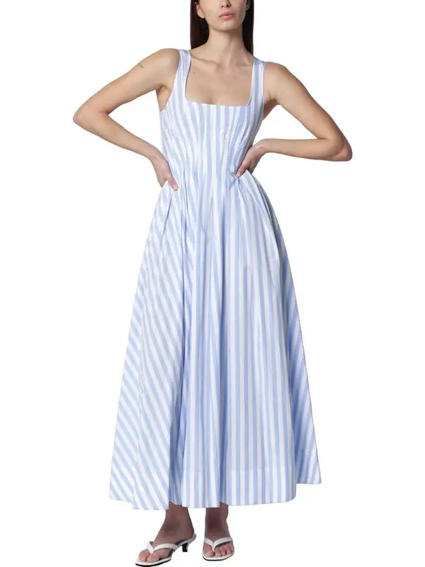 Sportmax Long Striped Cotton Poplin Dress - Light Blue