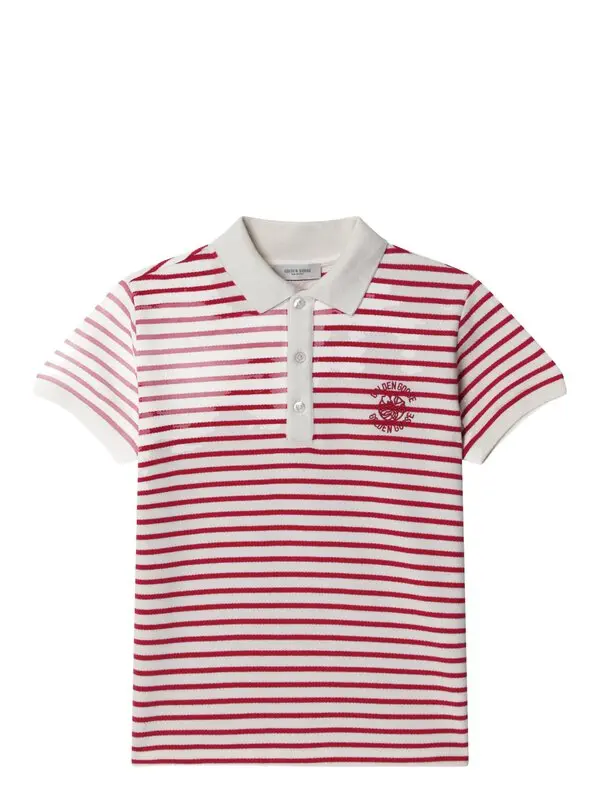 GOLDEN GOOSE Striped Polo Shirt With Logo Embroidery - Red