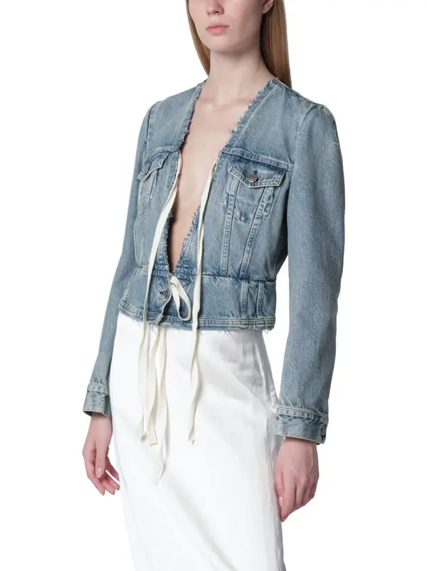 MAISON MARGIELA Cotton Denim V-neck Jacket - Light Blue