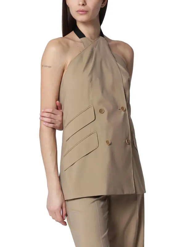 Max Mara Sleeveless Wool And Silk Poplin Jacket - Beige