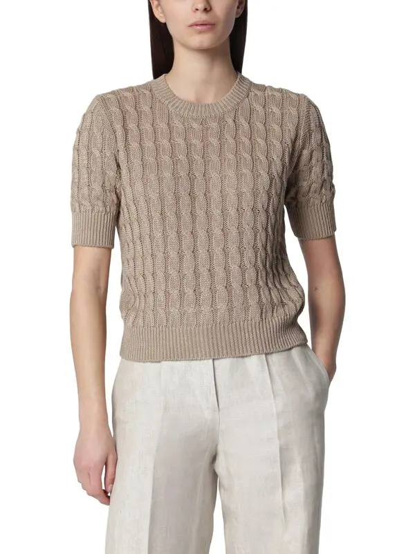 Max Mara Cable-knit Linen Crewneck Sweater - Brown