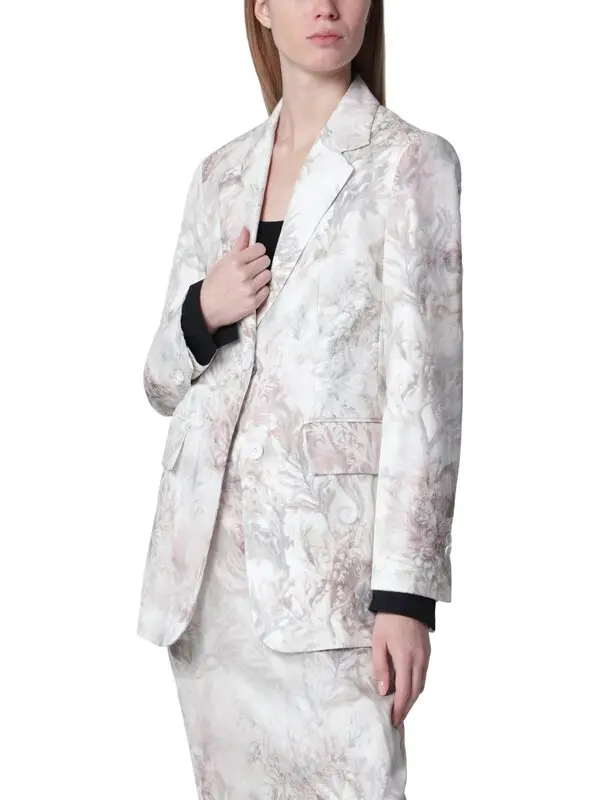 Max Mara Slim Blazer In Printed Organza And Cotton Gabardine - Multicolor