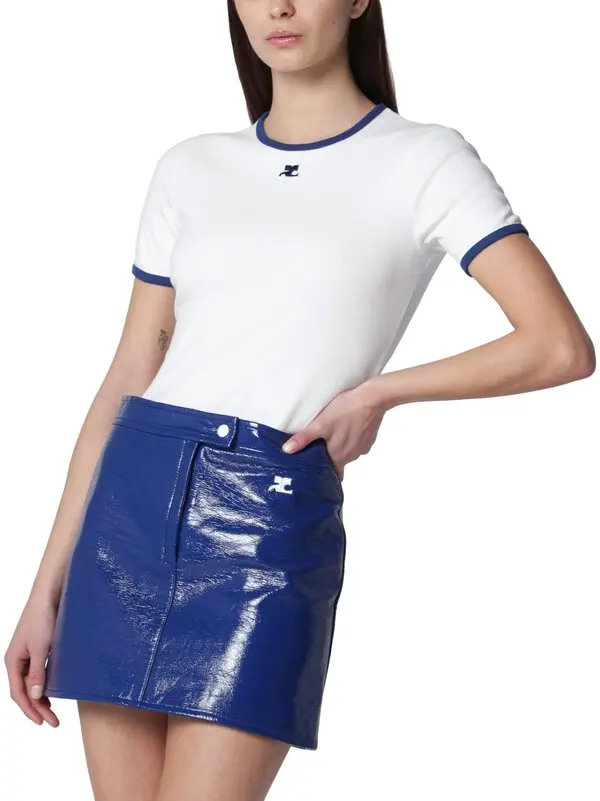 COURREGES Contrast Cotton Crew-neck T-shirt - White