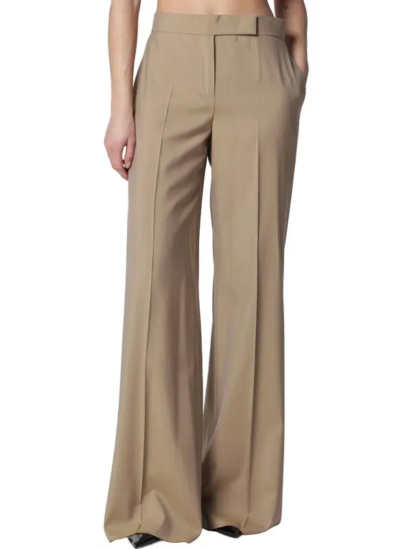 Max Mara Wide-leg Wool And Silk Poplin Trousers - Beige