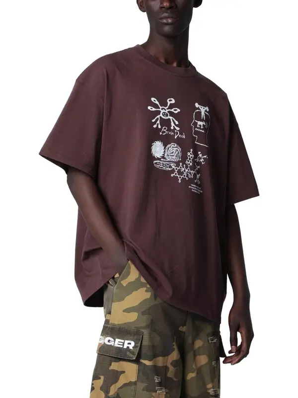 BRAIN DEAD Cotton T-shirt With Logo Prints - Brown