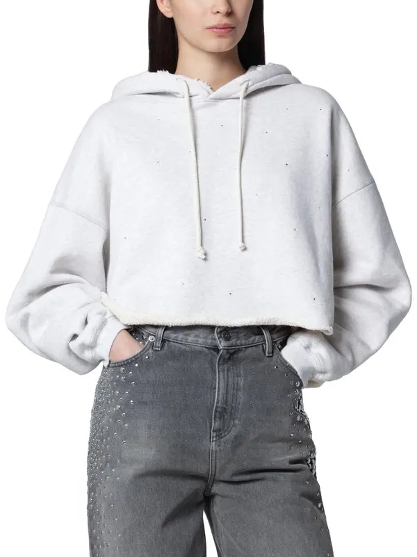 GOLDEN GOOSE Star Cropped Oversized Cotton Hoodie - Grey