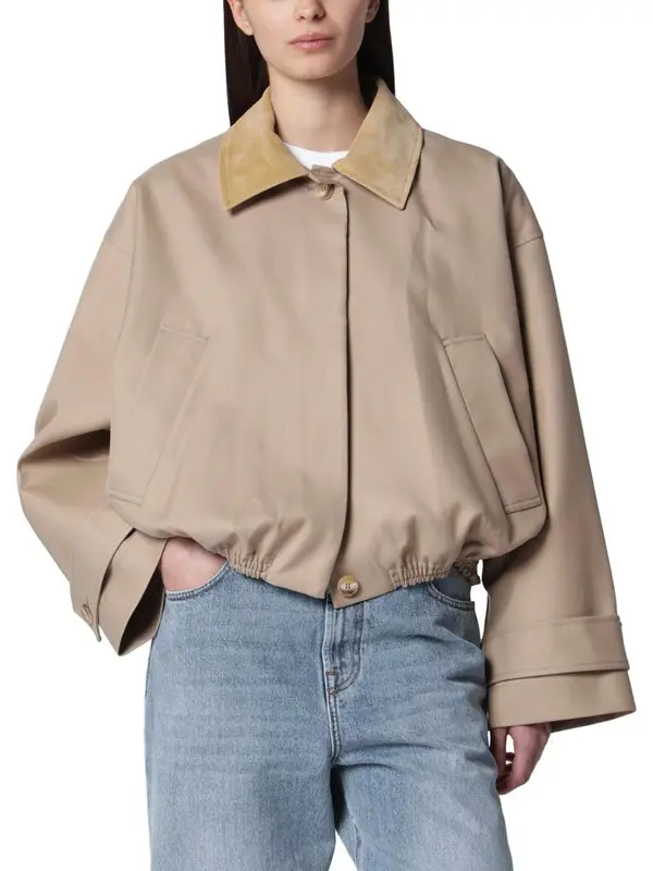 RÓHE Bomber Jacket With Suede Collar - Beige