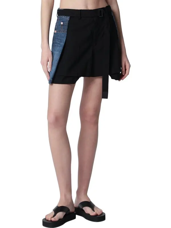 Sacai Wool And Denim Shorts - Black