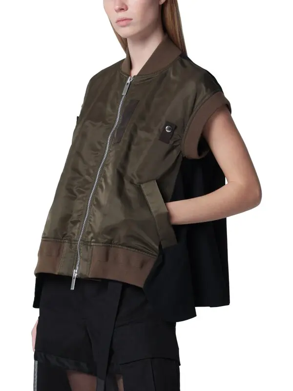 Sacai Gilet In Nylon And Wool Twill - Blue