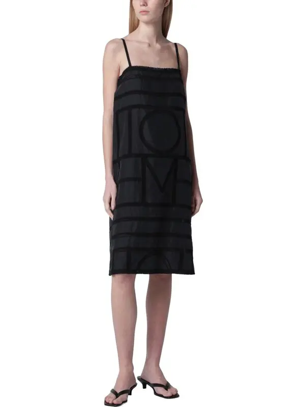TOTEME Monogram Midi Dress In Silk With Embroidered Trim - Black