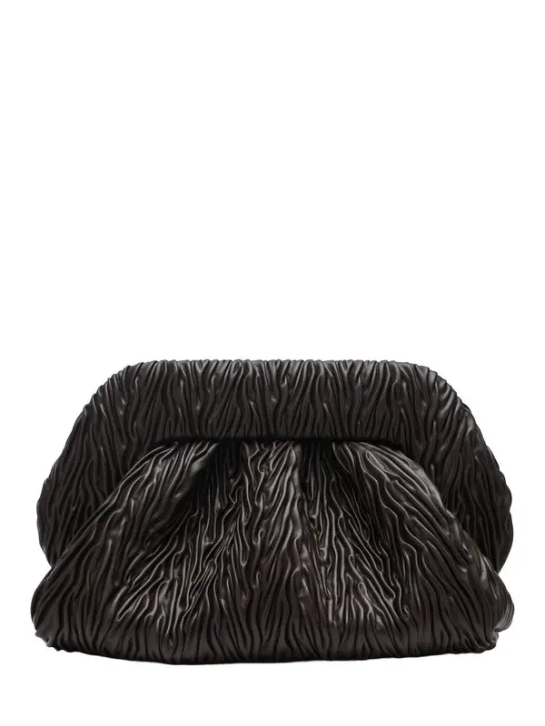 THEMOIRE Gathered Vegan Leather Clutch - Brown