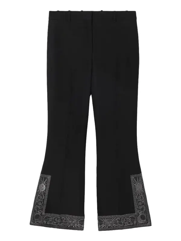 Burberry Cropped Embroidered Wool-silk Flared Trousers - Black