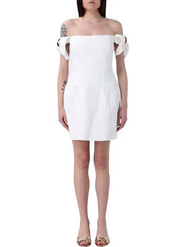 Elisabetta Franchi Off-the-shoulder Dress With Embellished Sleeves - Ivory
