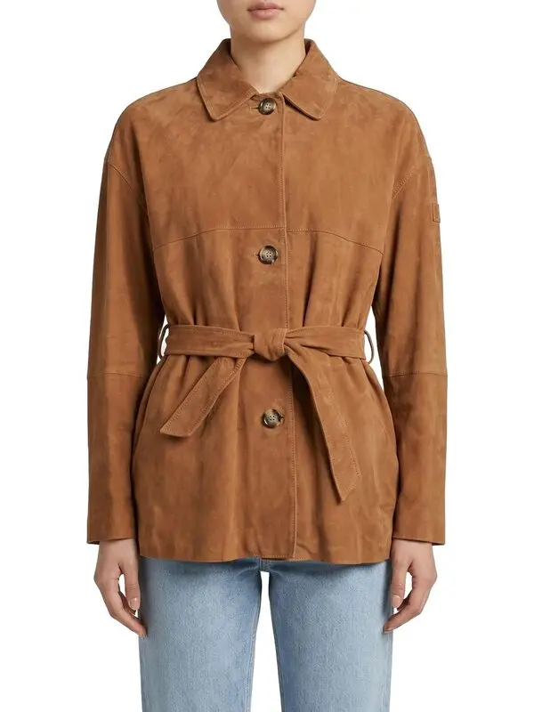 Peuterey Suede Leather Belted Jacket - Brown