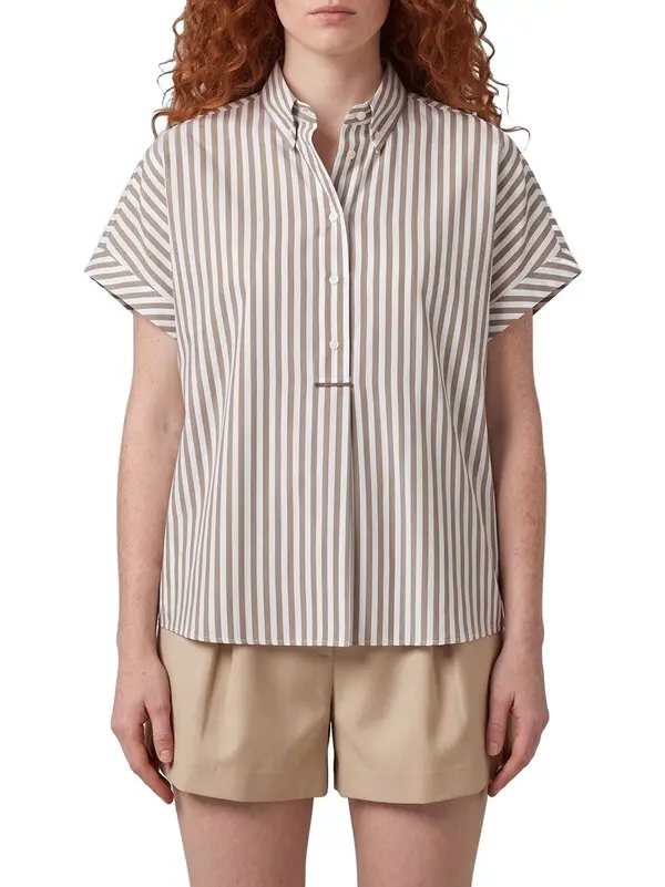 Brunello Cucinelli Striped Cotton And Silk Blend Shirt - Brown