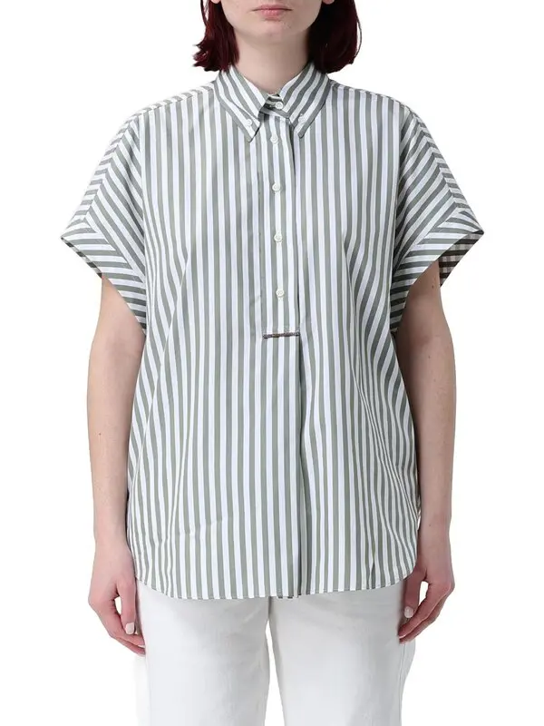 Brunello Cucinelli Striped Cotton And Silk Blend Shirt - Green