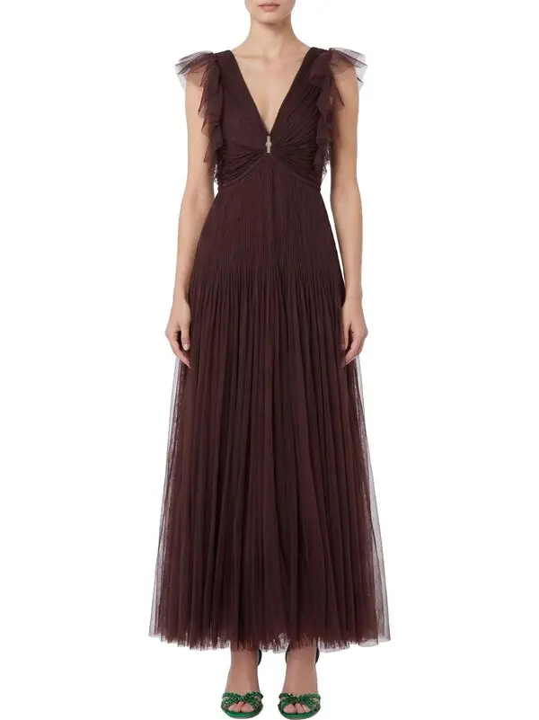Elisabetta Franchi Embellished Tulle Gown - Brown