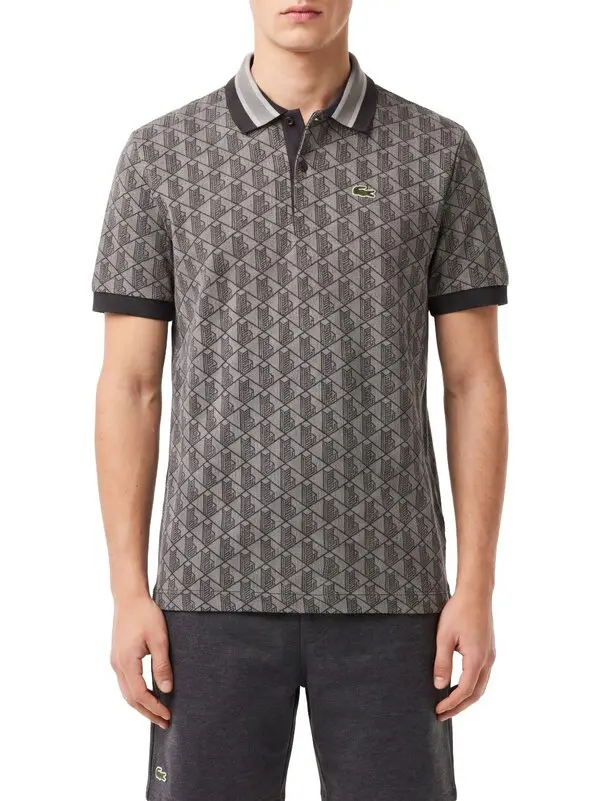 Lacoste Monogram Jacquard Polo Shirt - Grey