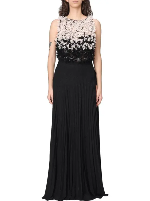 Elisabetta Franchi Embellished Pleated Maxi Dress - Black
