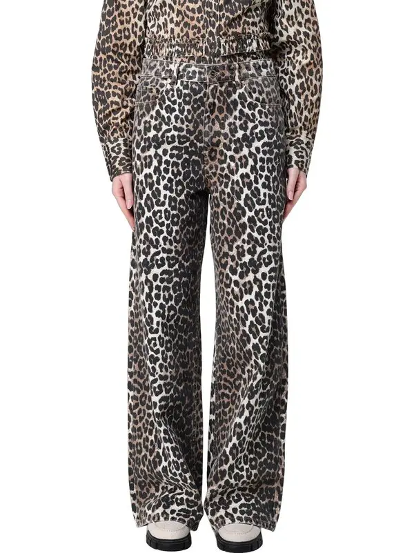 GANNI Straight Animal Print Denim Jeans - Brown