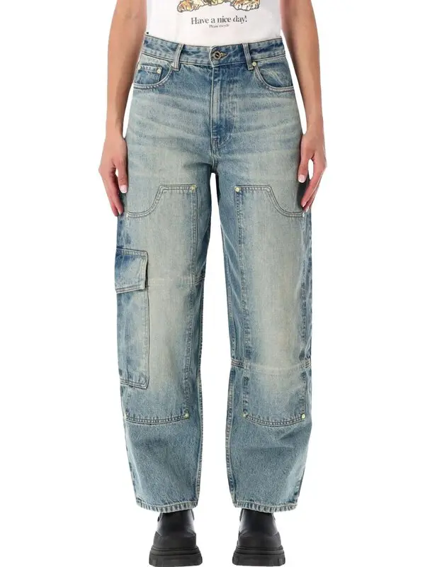 GANNI Audri High-waisted Baggy Cargo Jeans In Organic Cotton Denim - Blue
