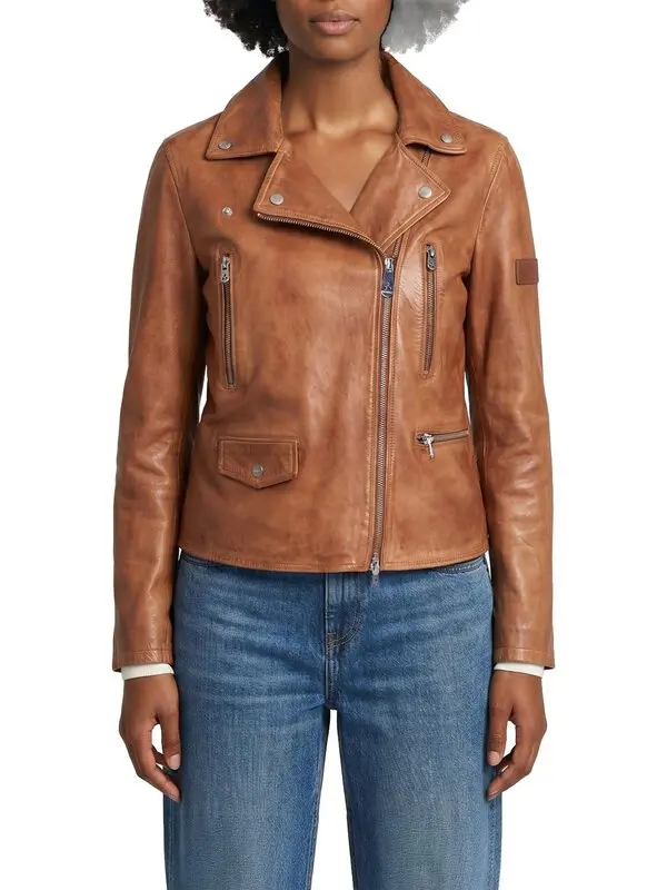 Peuterey Leather Moto Jacket - Burnt