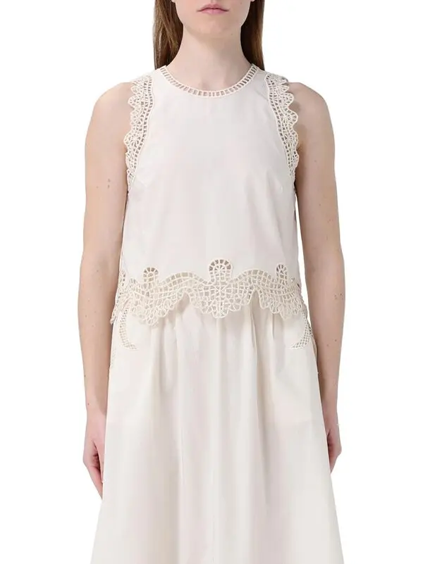 FORTE_FORTE Lace-trimmed Top - Ivory