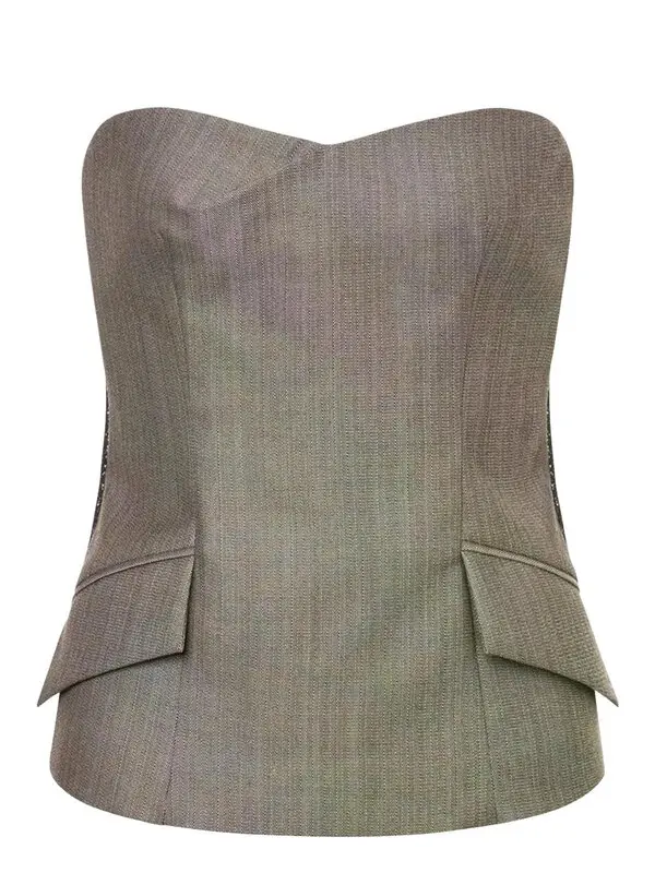 Alberta Ferretti Wool Tweed Bustier Top - Grey