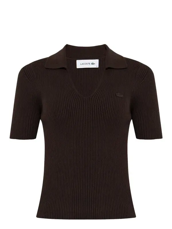 Lacoste Ribbed Polo Shirt With Logo Patch - Brown