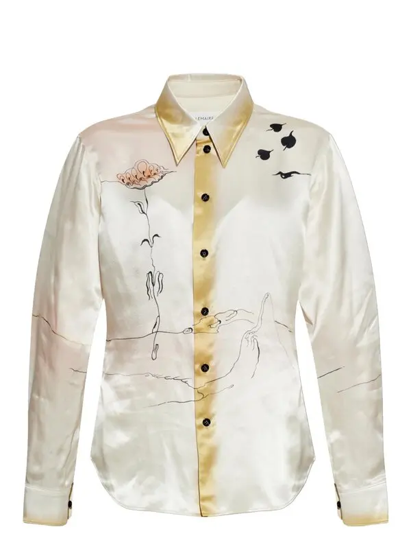 LEMAIRE Printed Silk Button Down Shirt - Cream